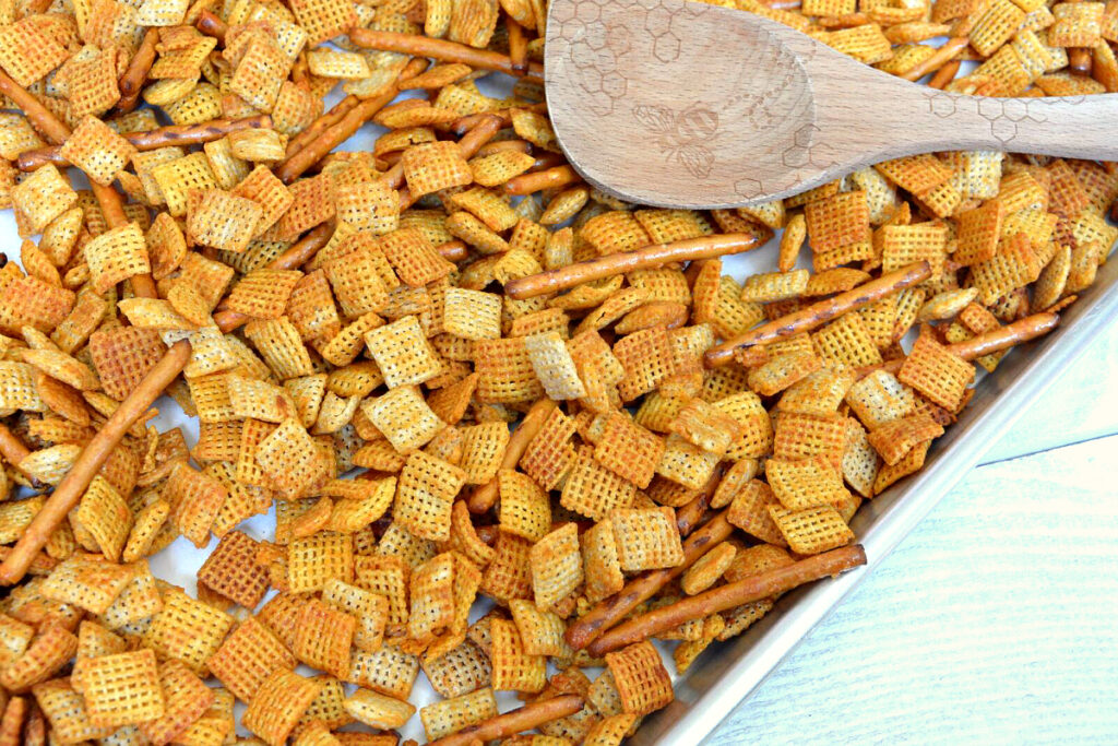 Sriracha Honey Chex Mix - Beeyond the Hive